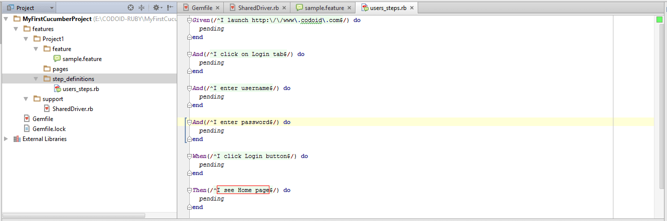 Creating a Ruby Cucumber Project - Codoid